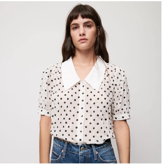 Maje | Tops | Maje White And Black Puff Sleeve Polka Dot Blouse With ...